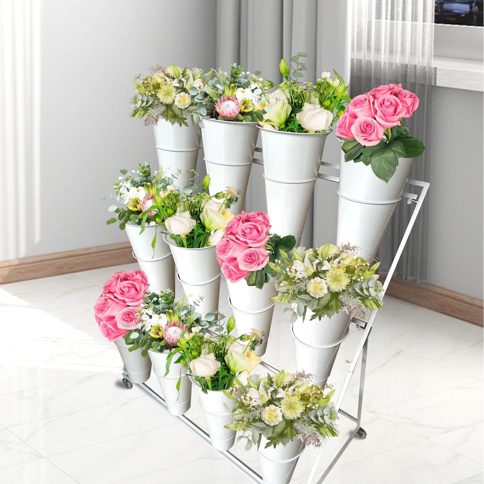 Kelamit 3-Tier Metal Flower Display Stand with 12pcs Buckets, Heavy ...