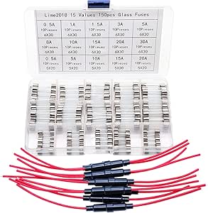 15 Values 150 Assorted Fuses with 10 Inline Fuse Holders 6x30mm 250V 0 ...