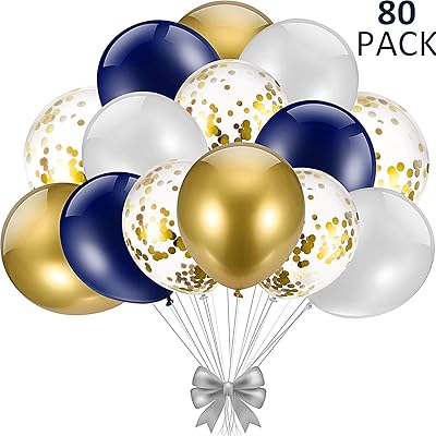 Buy 80 Pieces 12 Inch Navy Blue and Gold Confetti Balloons, Blue and Gold Balloons Navy Blue and ...