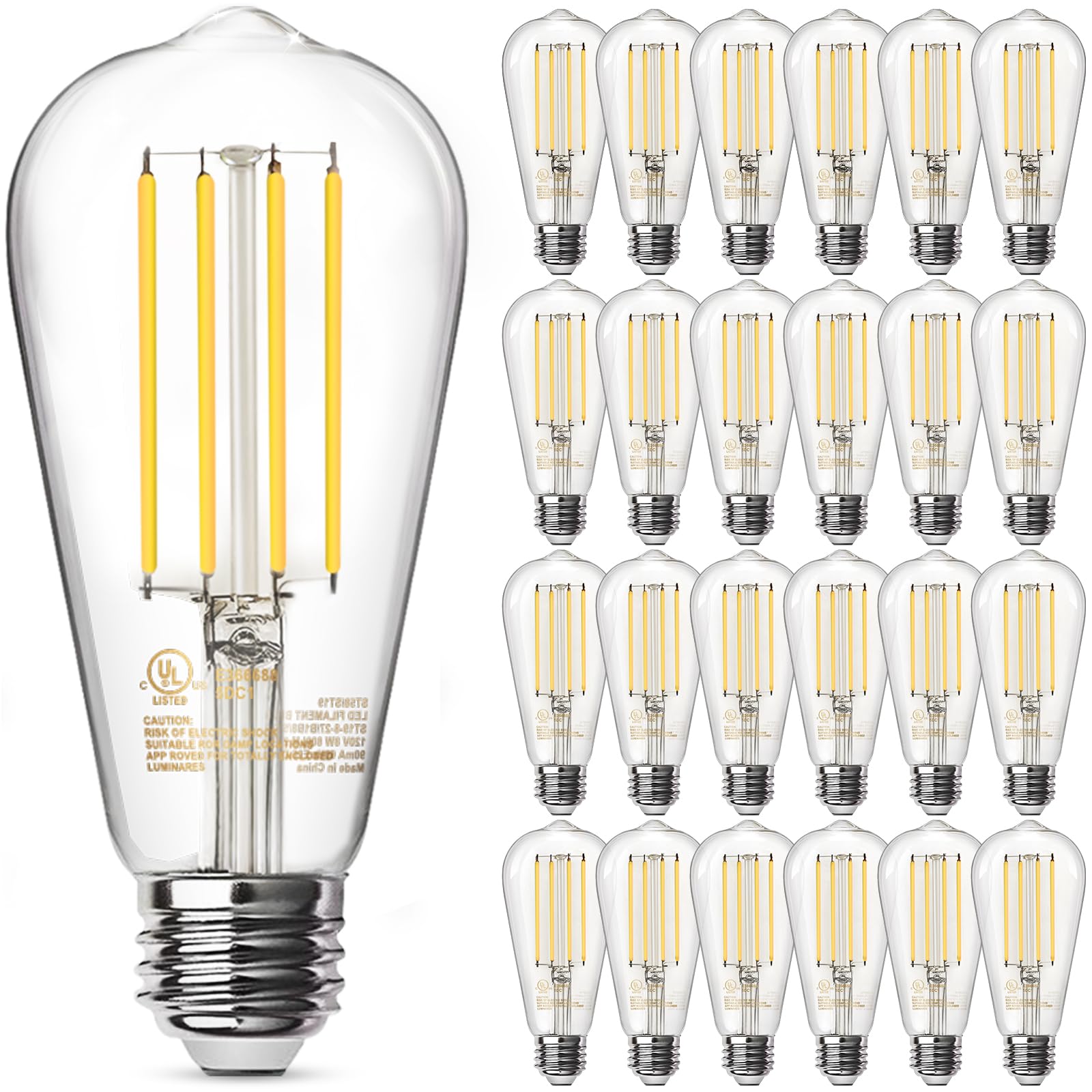 TJOY 24 Pack Vintage 8W ST58 LED Edison Light Bulbs, Dimmable, 60W Equivalent, 800Lumens, 2700K ...