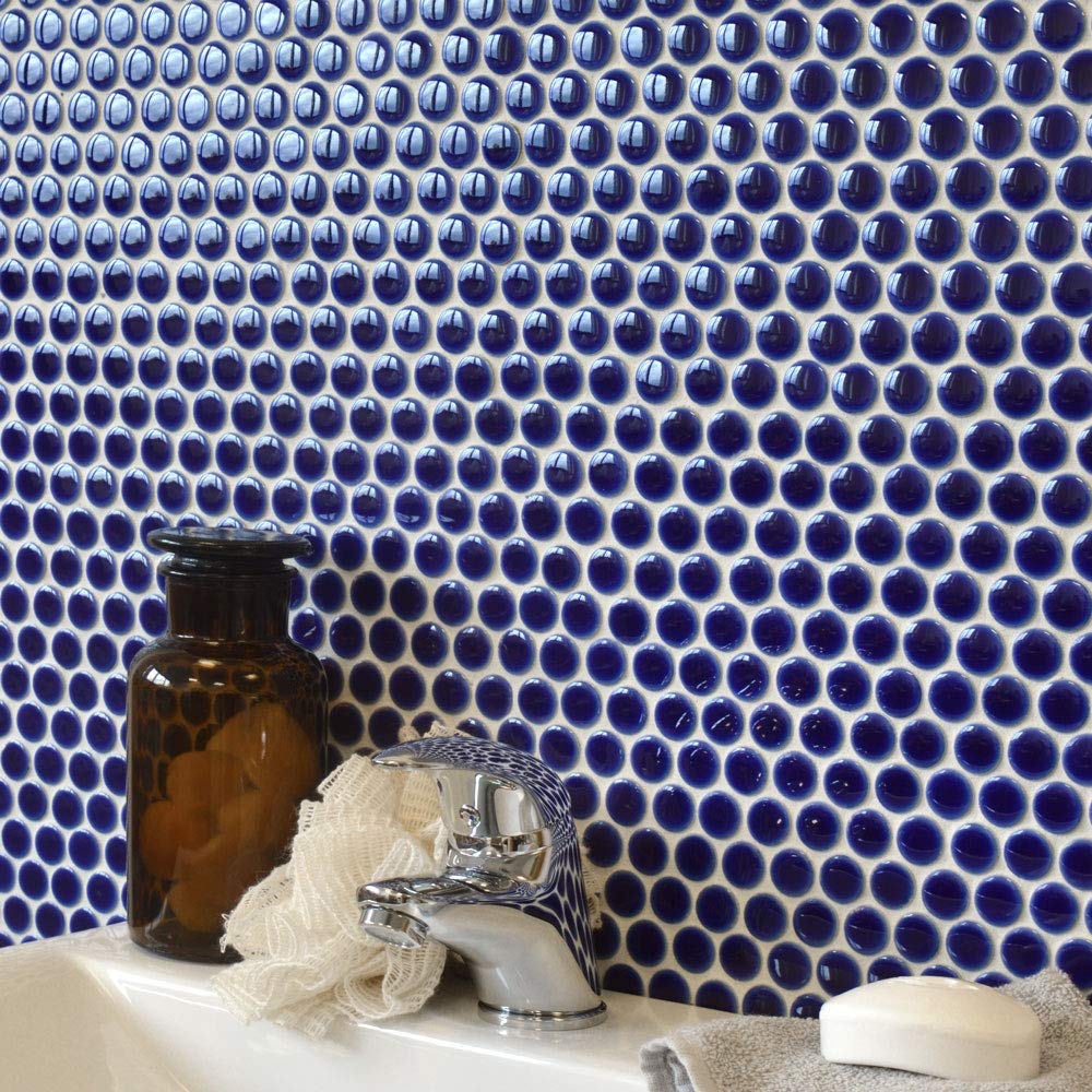 Building Materials Bijou Circular Azure Dark Blue Mosaic Porcelain Wall ...