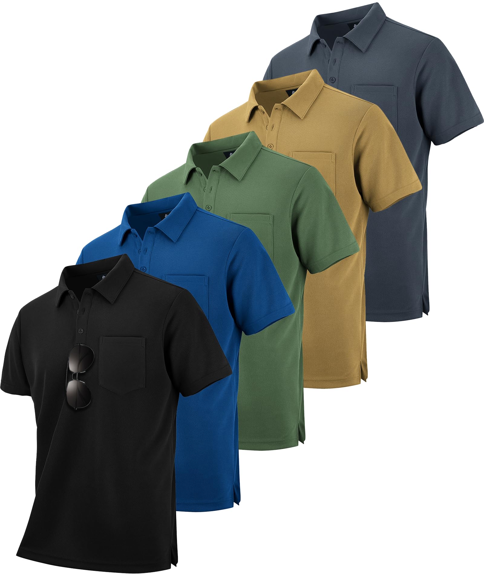 SCODI 5 Pack Mens Pocket Polo Shirts Short Sleeve Multipack Golf Shirt ...