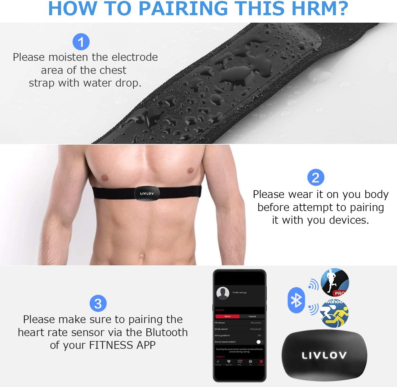 LIVLOV V6 Heart Rate Monitor Chest Strap, Bluetooth ANT+ Heart Rate ...