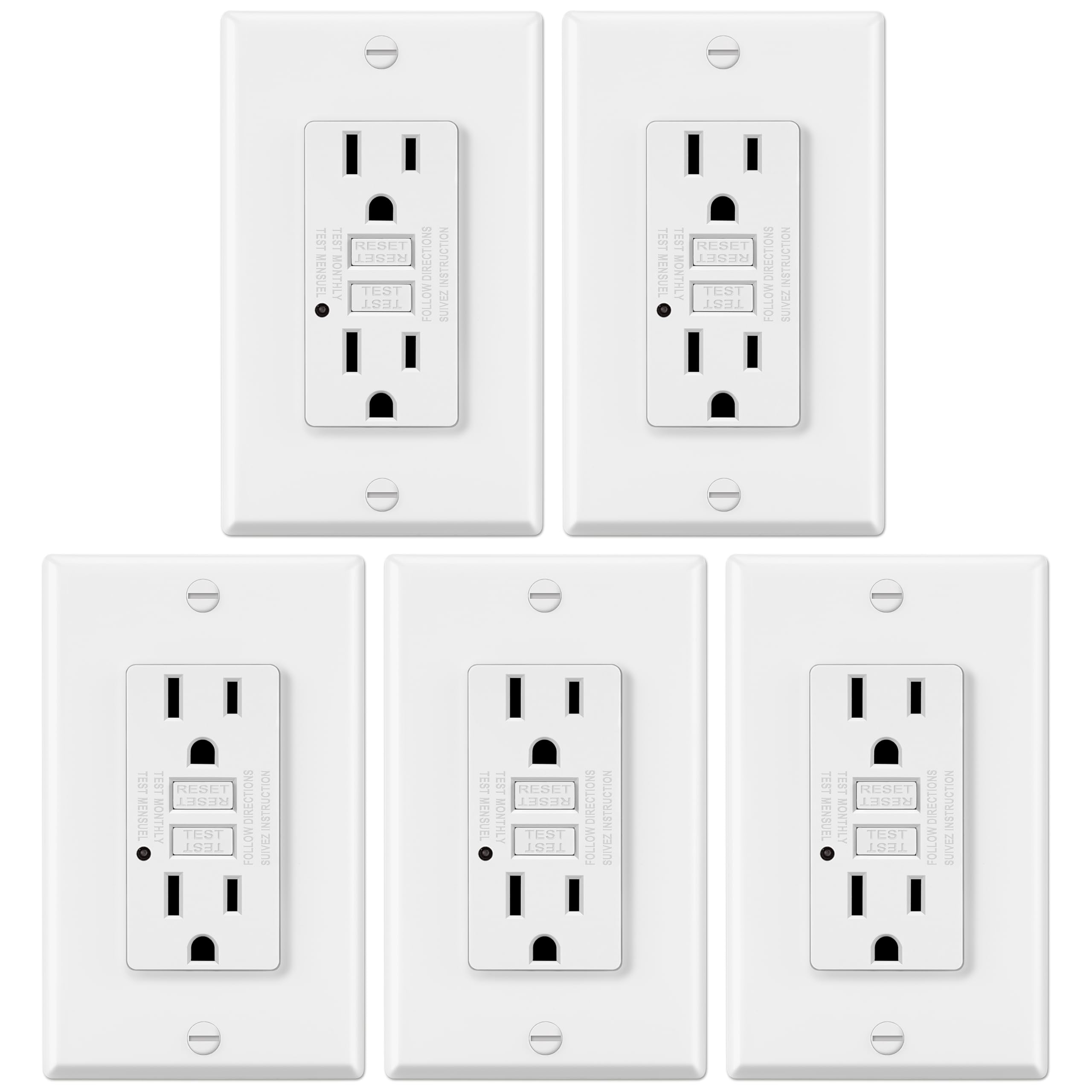 ELECTECK 5 Pack GFCI Outlets 15 Amp, Non-Tamper Resistant, Decor GFI ...