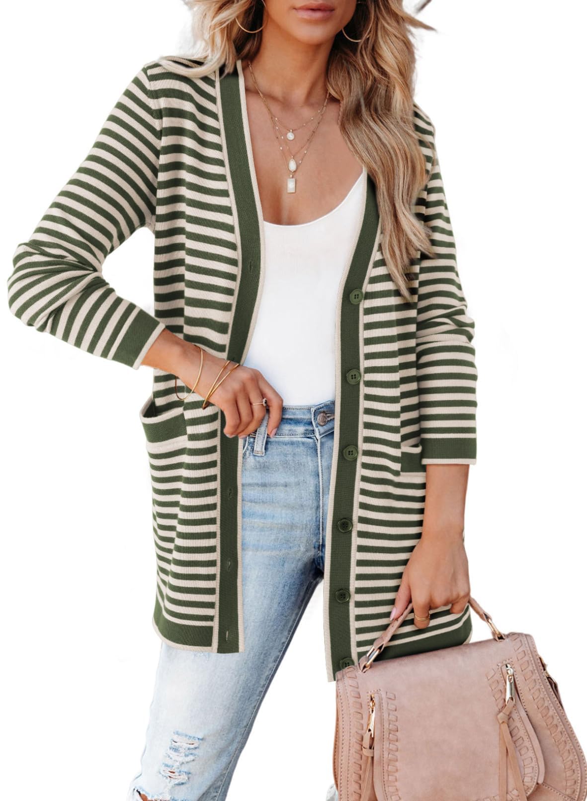 Dokotoo Cardigan Casual Striped Long Cardigan for Women Dressy Sweater ...