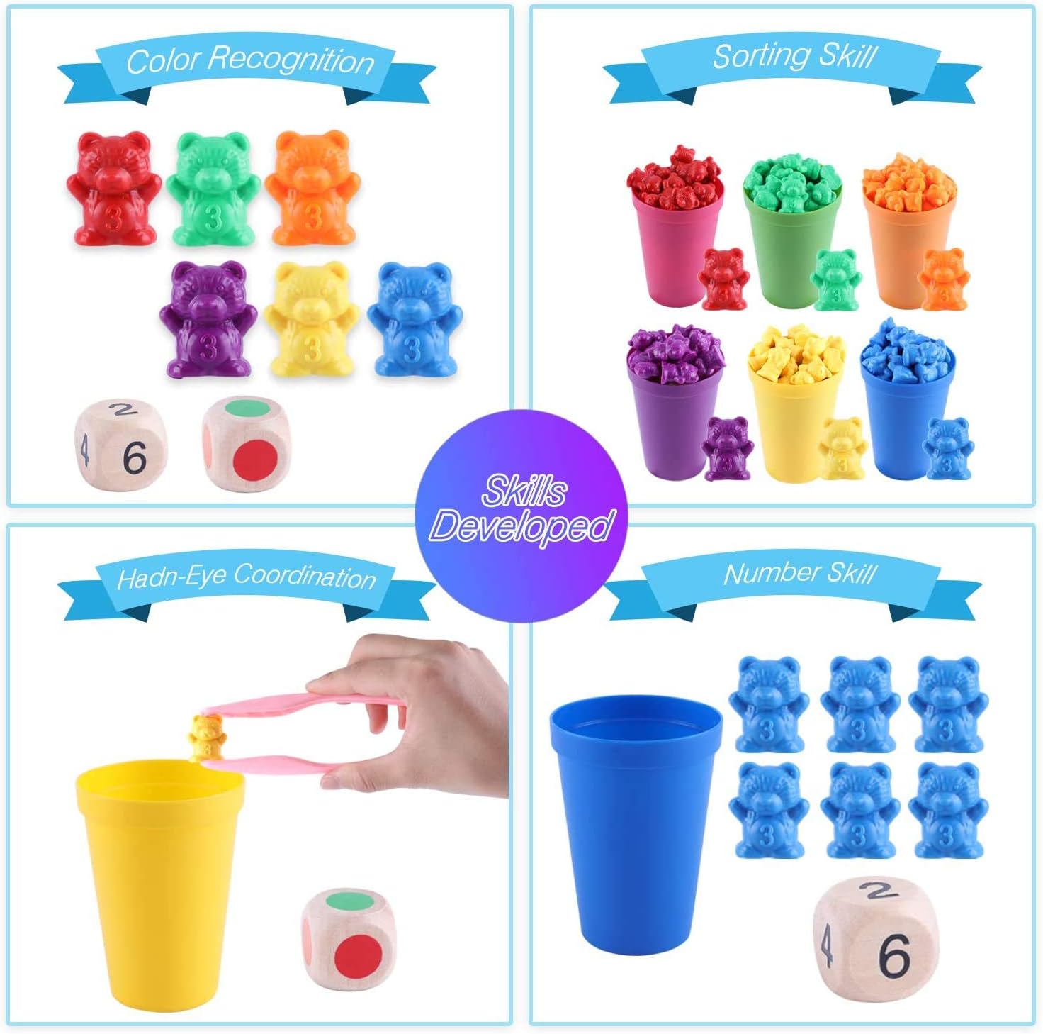 BYBOT Bears counting with matching sorting cups, 71 pieces, detection ...