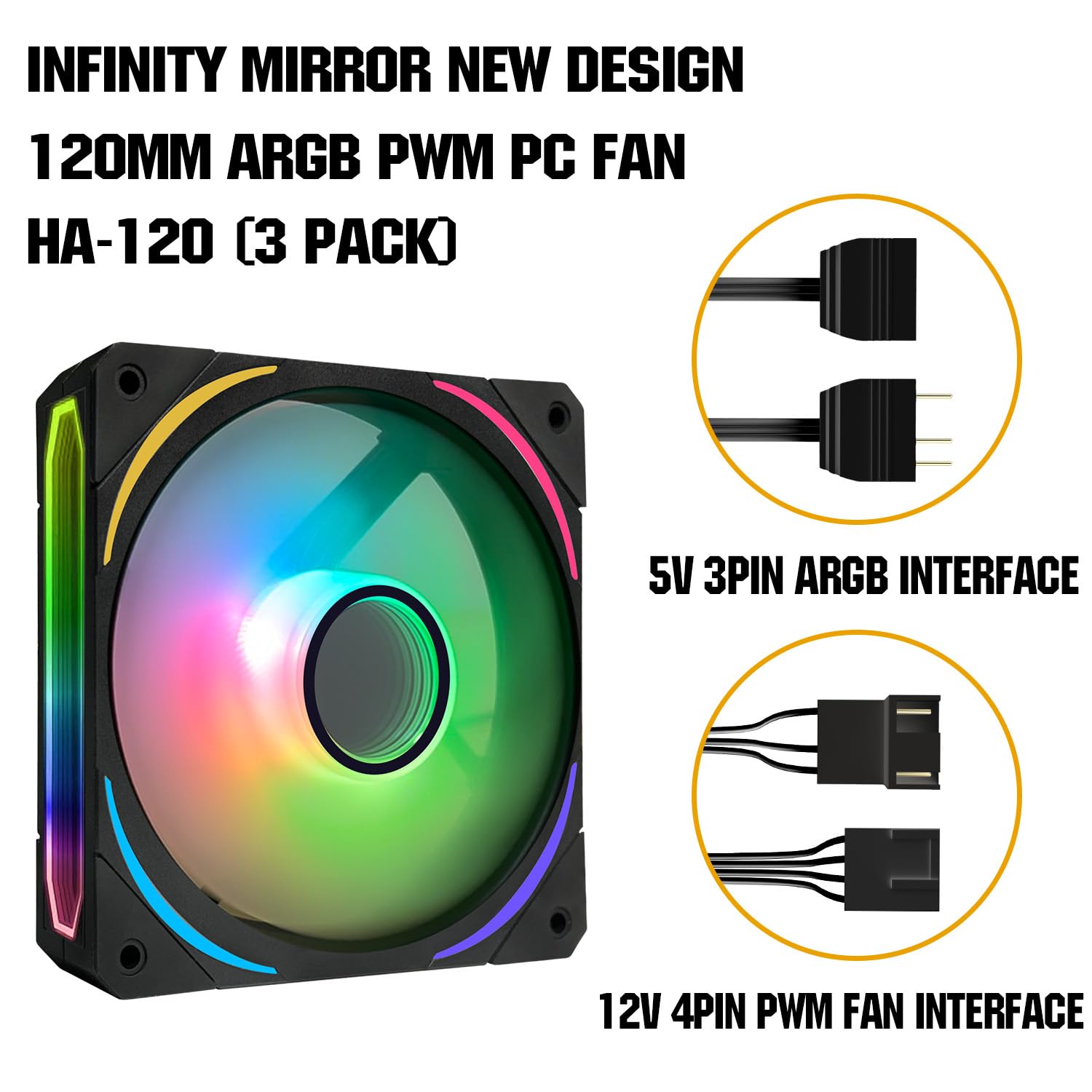 Mua RGB Fans 120mm PWM Fans 3 Pack PC argb Fans, HA-120 PWM PC Fans RGB ...