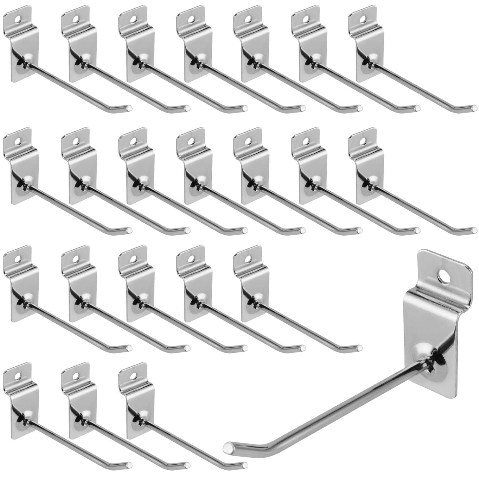 MUKLEI 100 PCS 4 Inch Silver Slatwall Hooks, Slat Wall Gridwall Panel ...