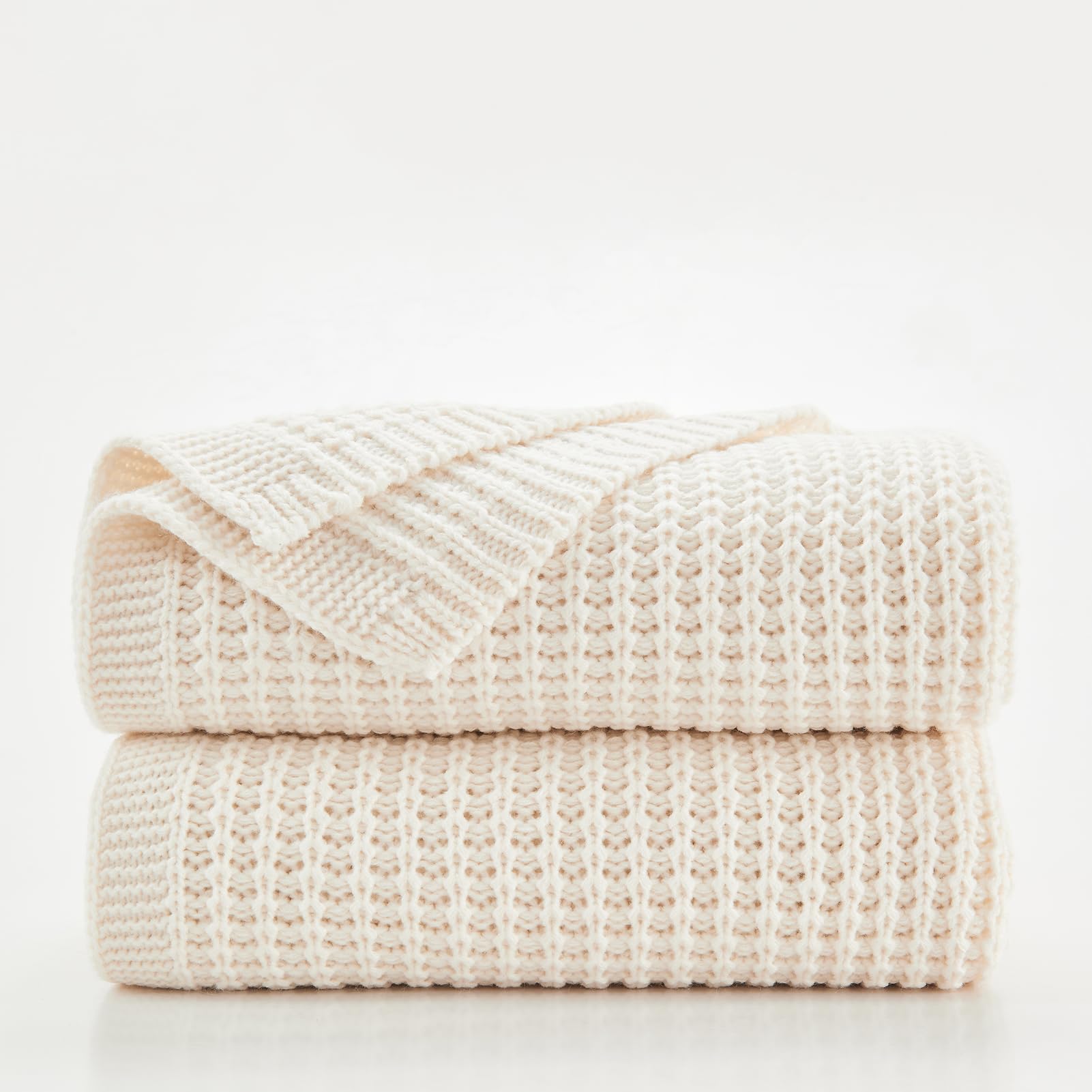 Douceur Cream Throw Blanket for Couch, Soft Chunky Cable Knit Throw ...
