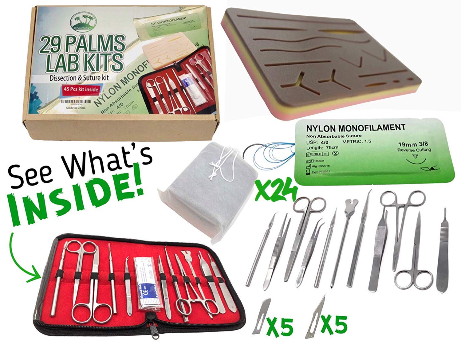 Buy 29 Lab Kits Suture Practice Kit with Suture Guide, High # of ...