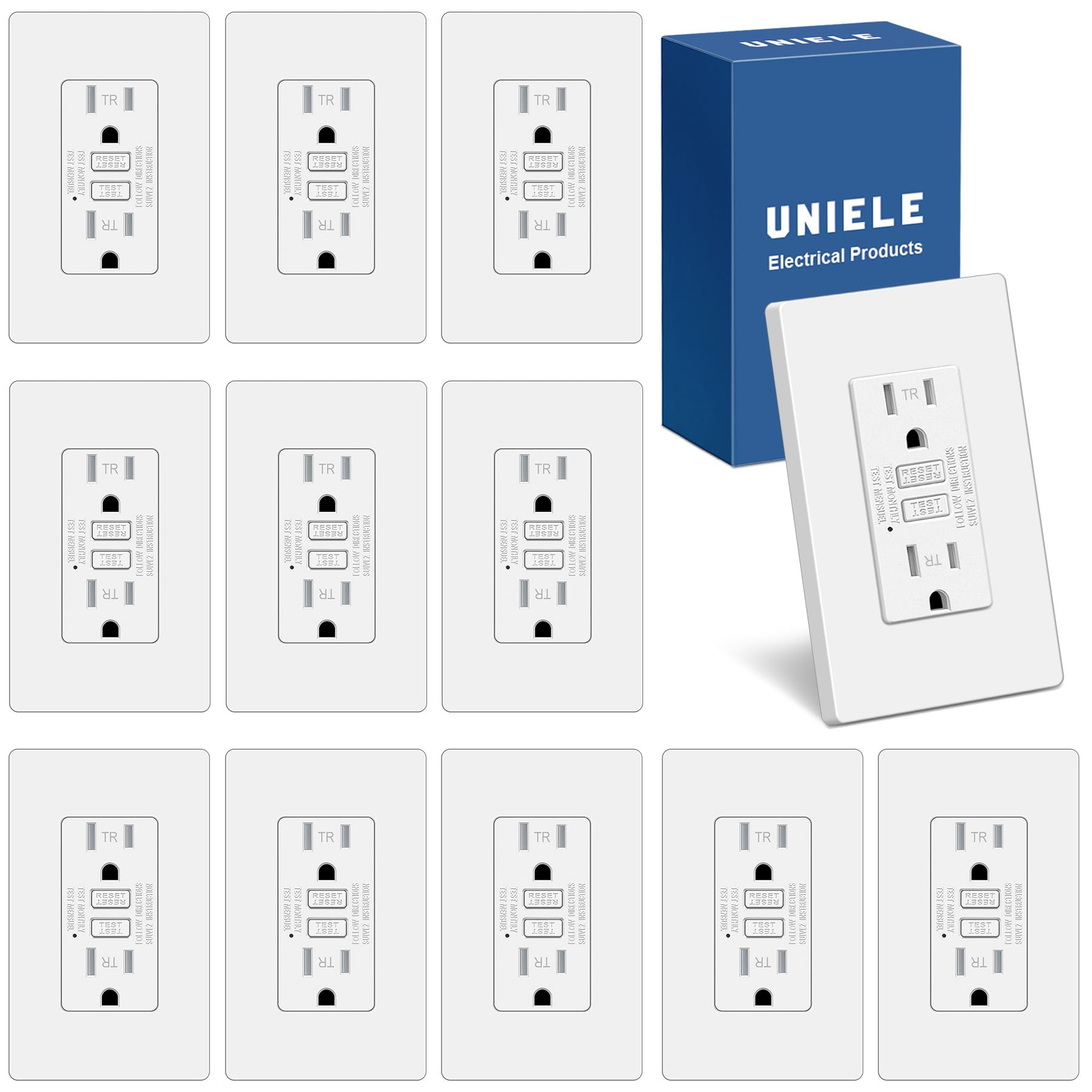 UNIELE 12 Pack Tamper Resistant 15 Amp GFCI Outlets, Super Slim Design ...