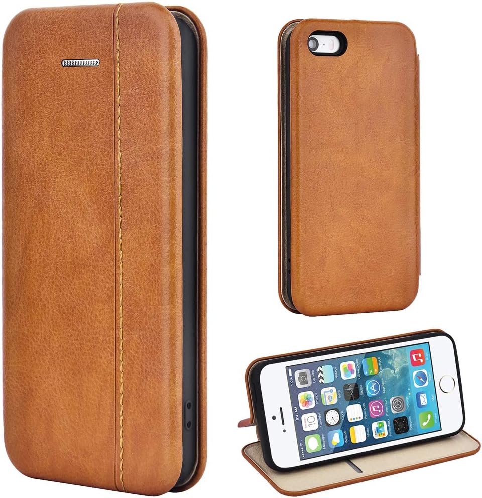 Leaum Coque iPhone Se Housse en Cuir Premium Étui à Rabat pour Apple ...