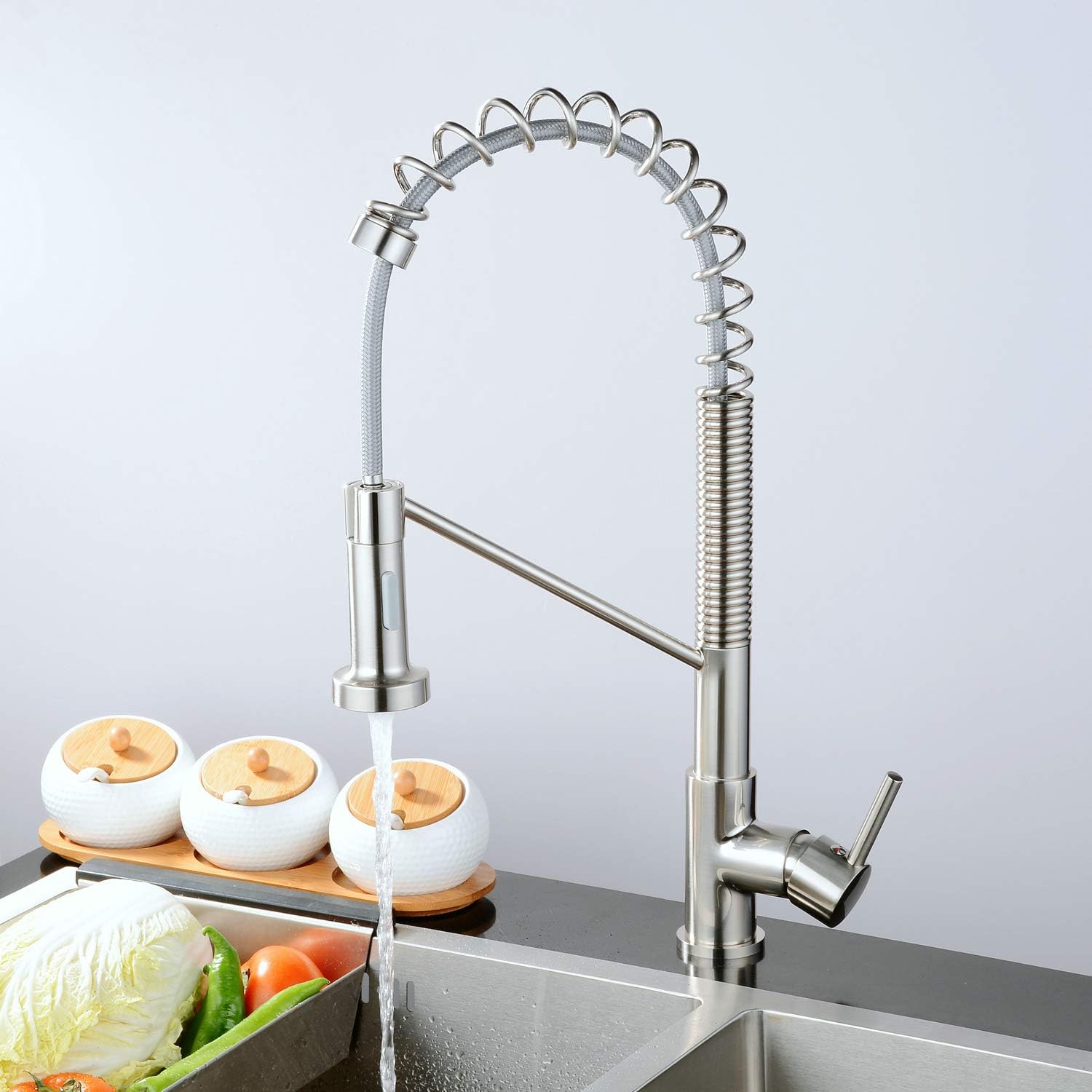 Single Handle Kitchen Sink Taps Brushed Nickel 1 Hole Mount ...