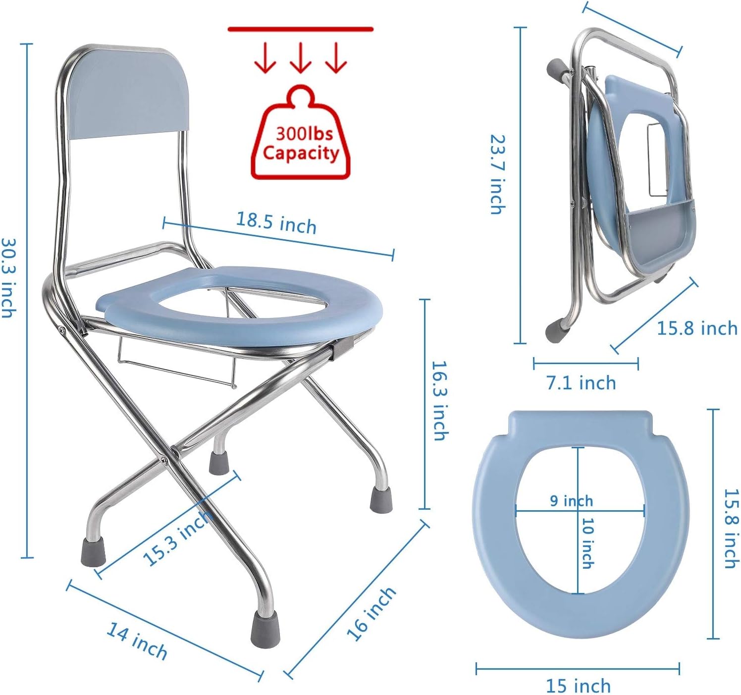 SUM GREEN Folding Toilet Chair with Cover lid Bedside Commode Chair ...