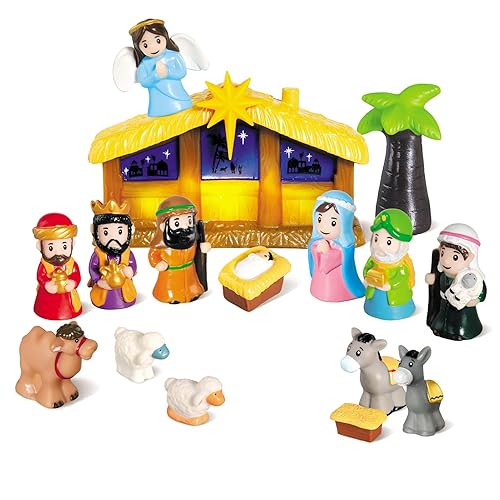 Lighted Nativity Set for Kids, Christmas Story Nativity Playset Figures ...