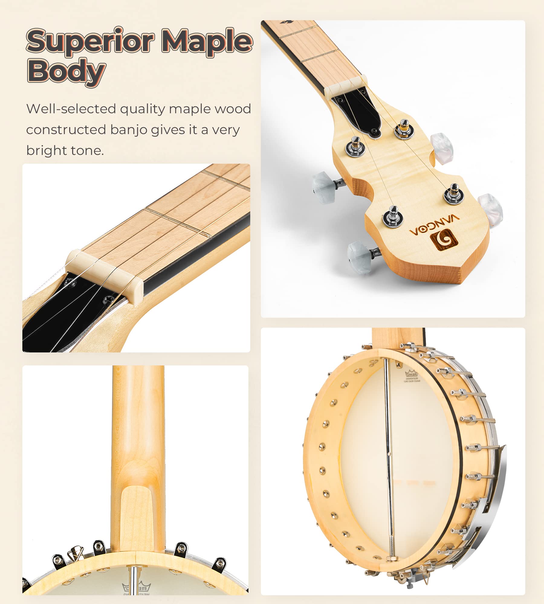 Mua Vangoa Open Back 5 String Full Size Banjo, Clawhammer Beginner Kit ...