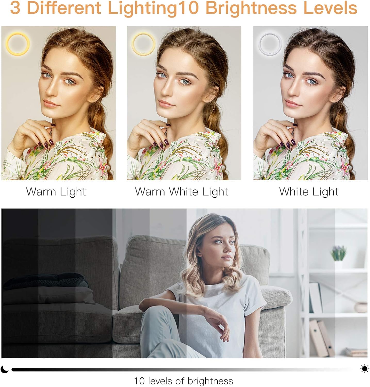 BESTOPE 10″ Ring Light with 10 Color Temperature and 10 Brightness ...