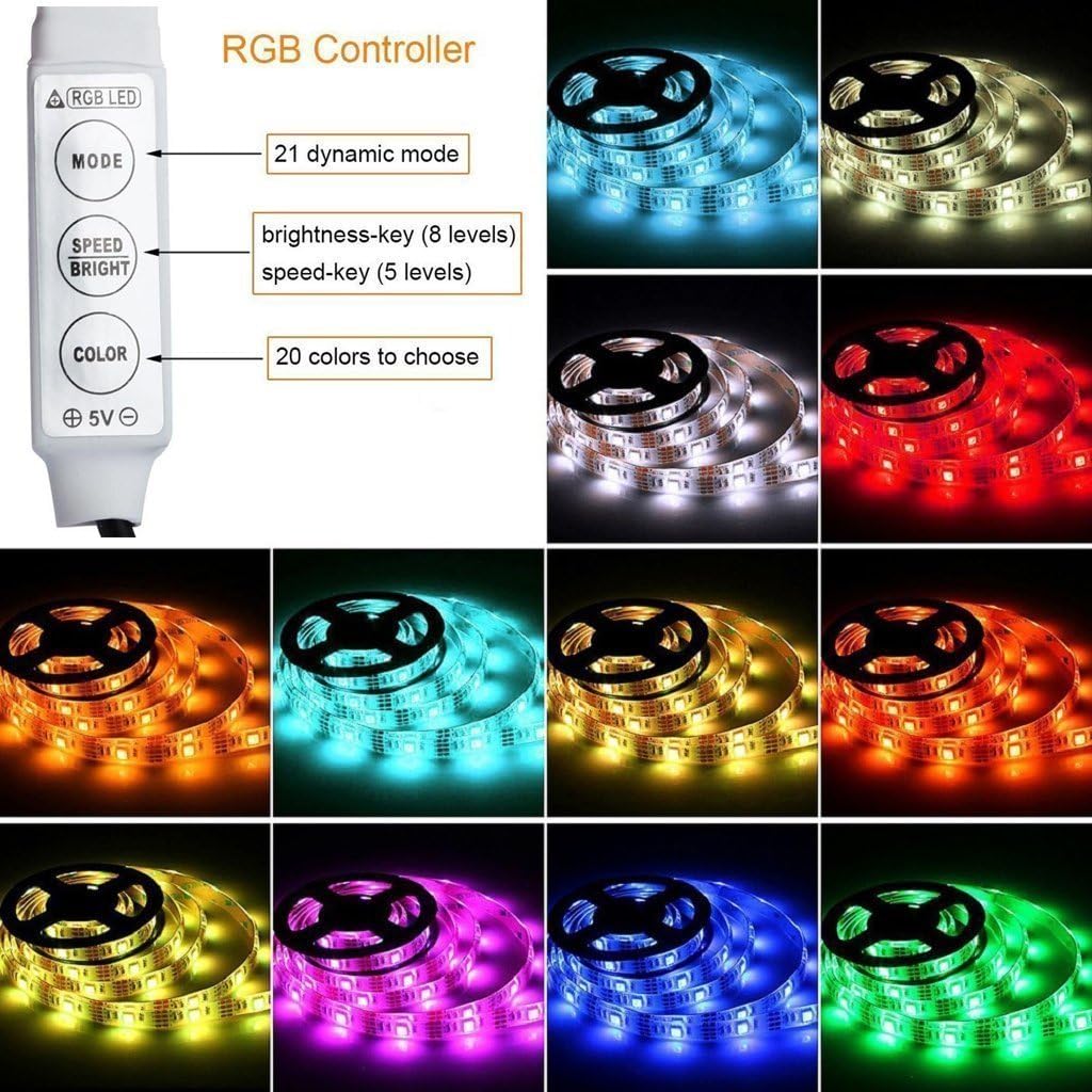 cuzile Battery LED Strip Lights 0.5M 15LEDs IP65 Waterproof 5050 RGB TV ...