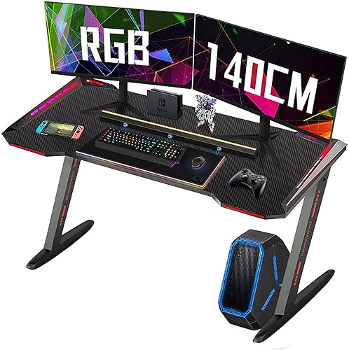 Arespark Gaming Desk with RGB Light and Mouse Pad 55" Home Office Table ...