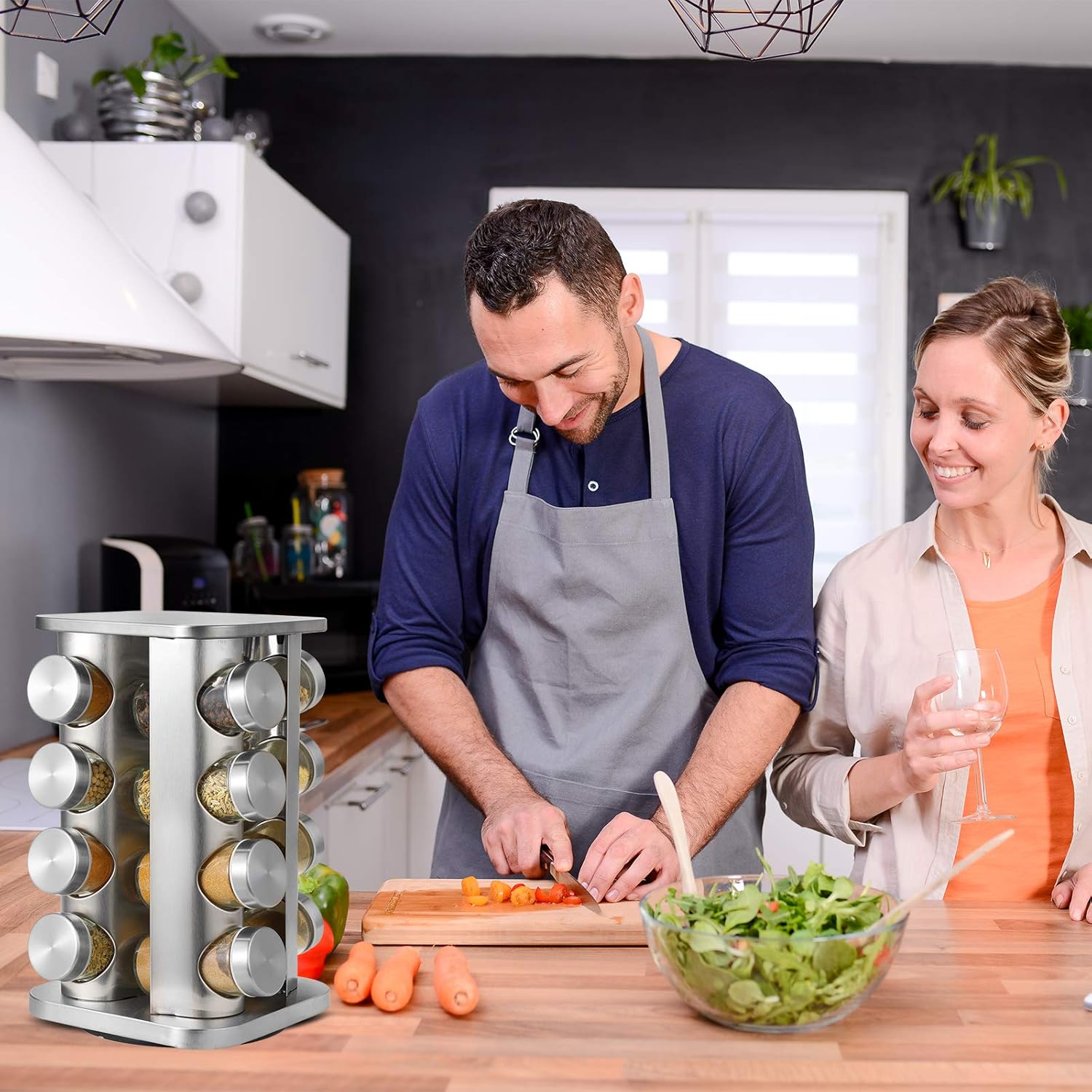 Spice Rack with 16 Jars, Countertop Spice Tower, Round Spice Rack ...
