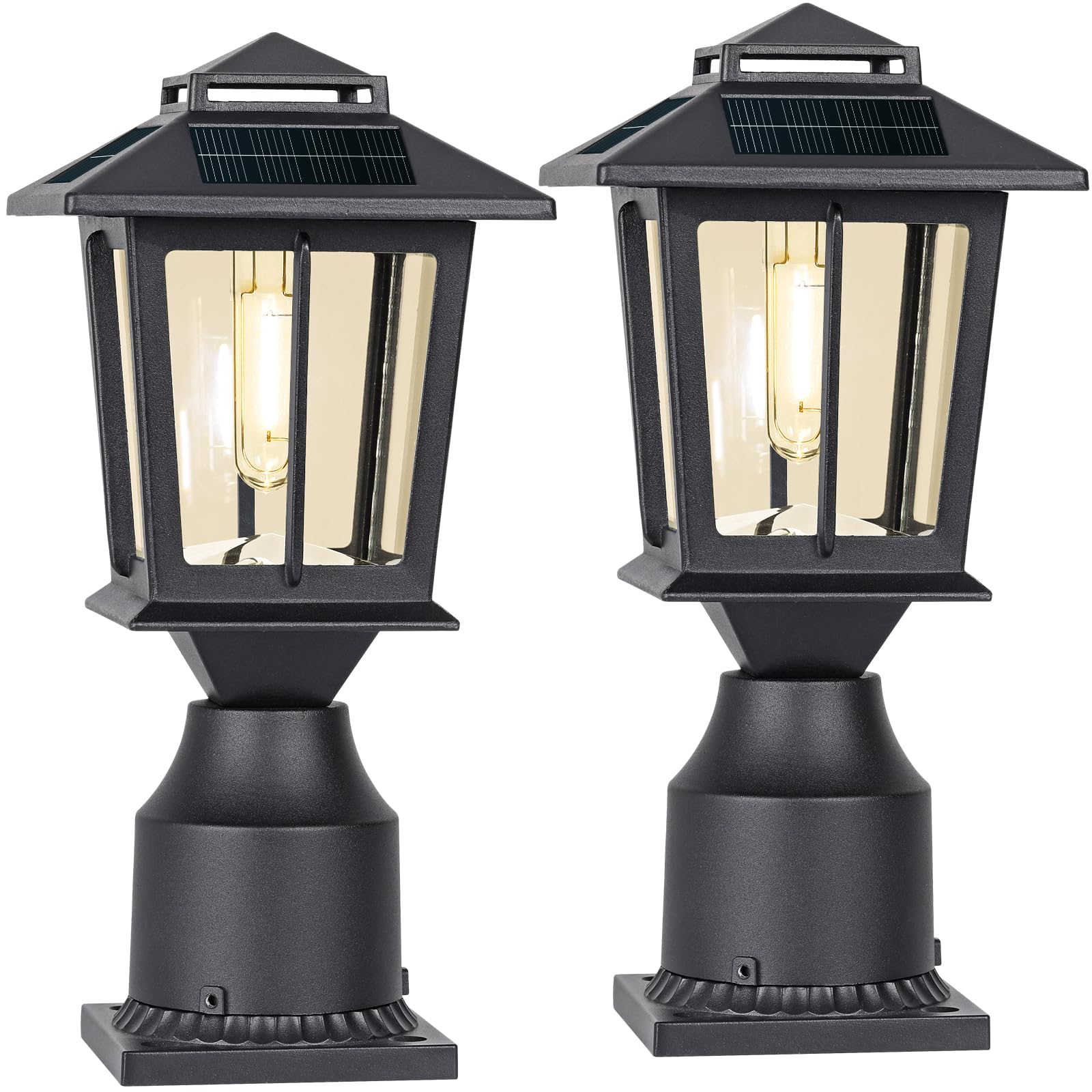 Suponar Metal Solar Post Lights 2 Pack, Solar Post Cap Light, Solar ...
