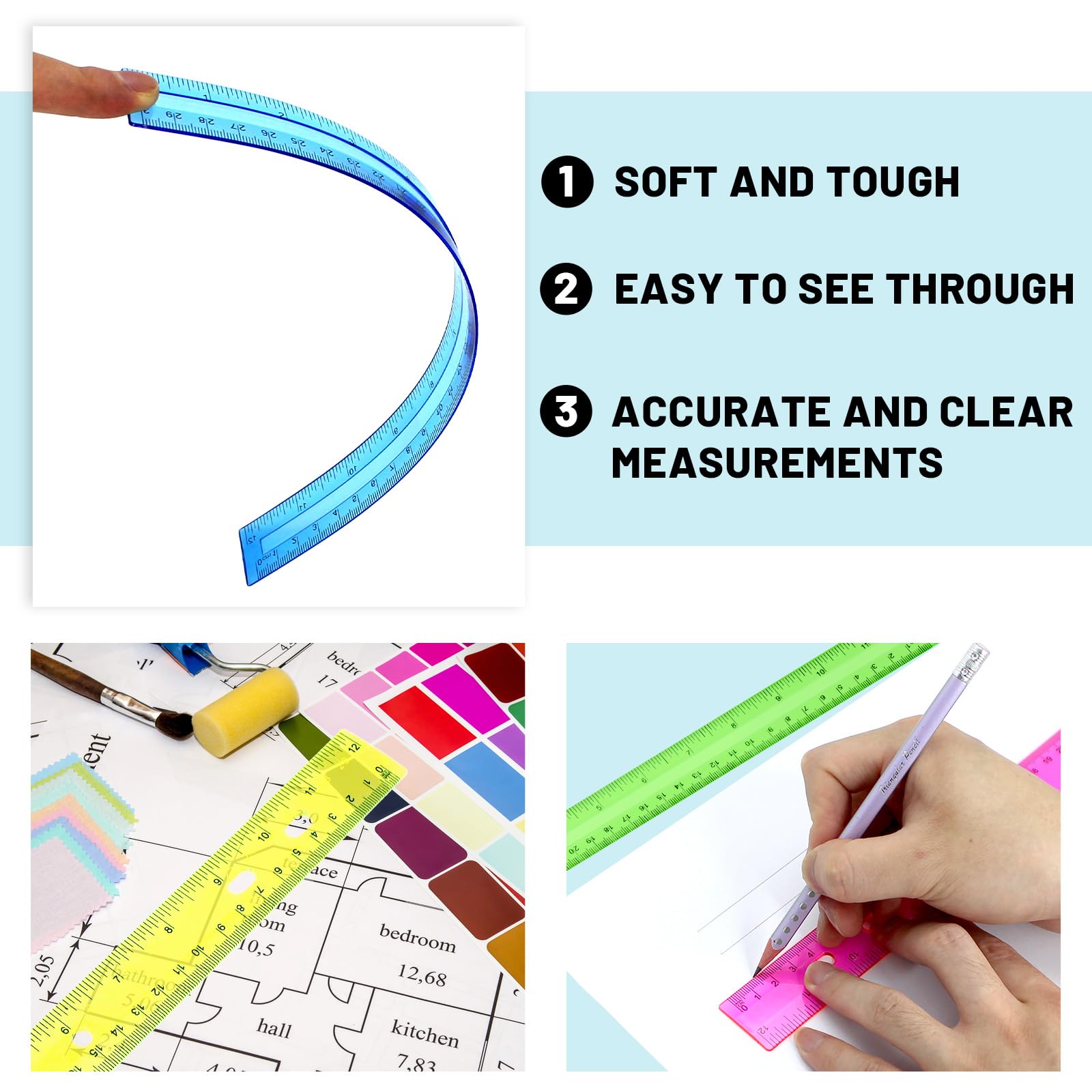 Mua 24 Pack Clear Ruler Plastic Rulers 12 Inch Transparent Assorted ...