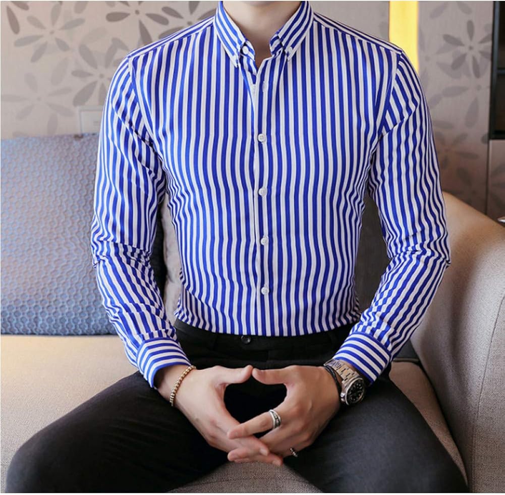 MDLJY Herren-Hemd Vertikal gestreifte Herrenhemden mit Kontrast ...