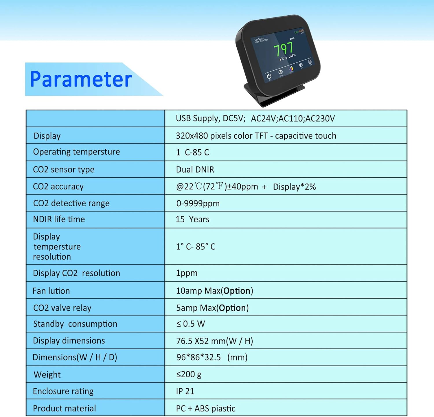 CO2 Detector,CO2 Meter Carbon Dioxide Detector Temperature Humidity Air Quality Monitor Meter ...