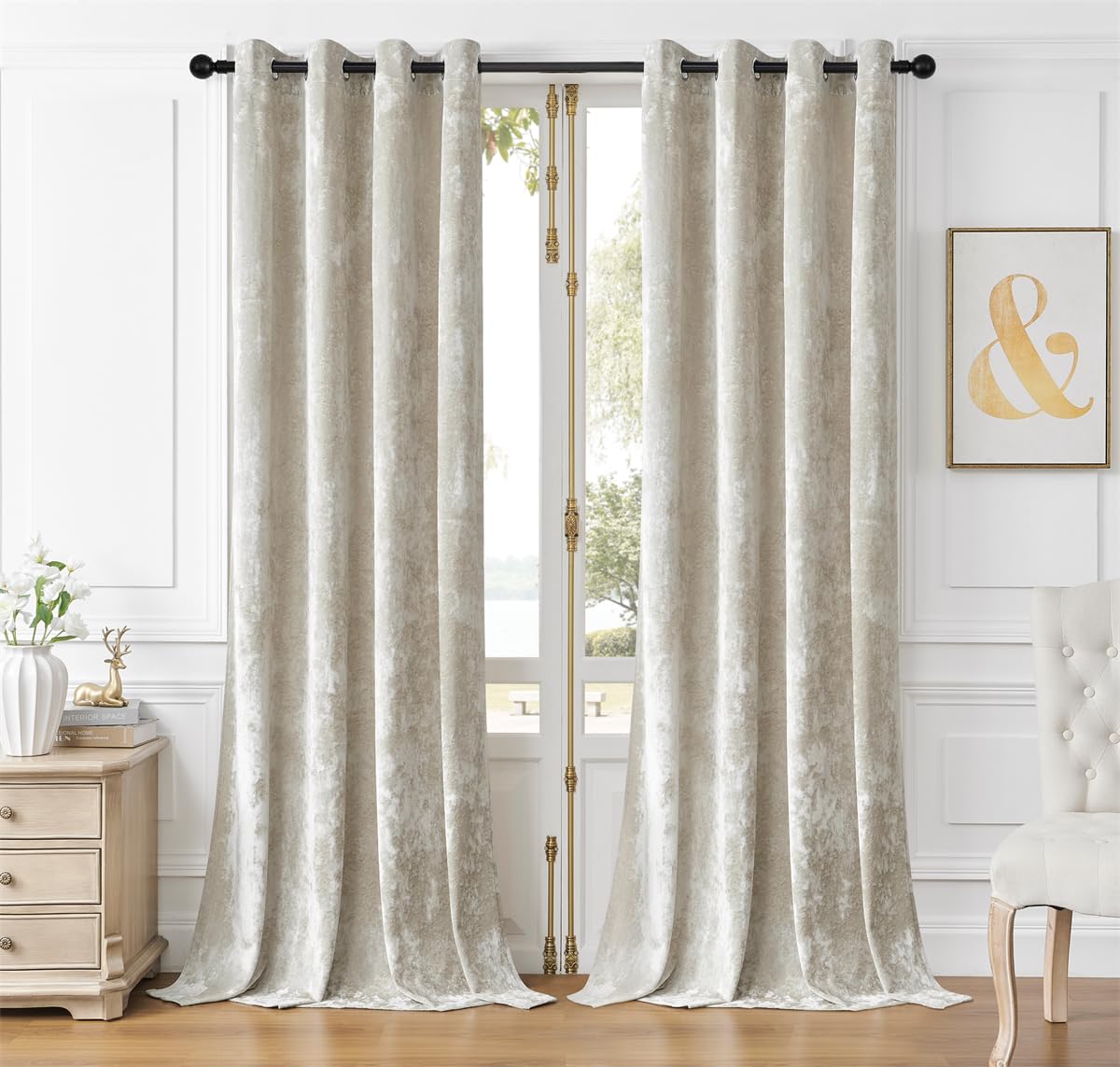 SMILETIME Ivory White Crushed Velvet Curtains 52x108in Luxurious Insulated Velvet Drapes for ...