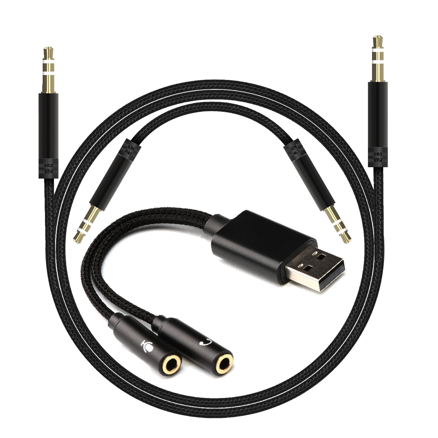 EBEETECH USB to Dual 3.5mm Audio Jack Adapter, Mic-Supported Headphone ...