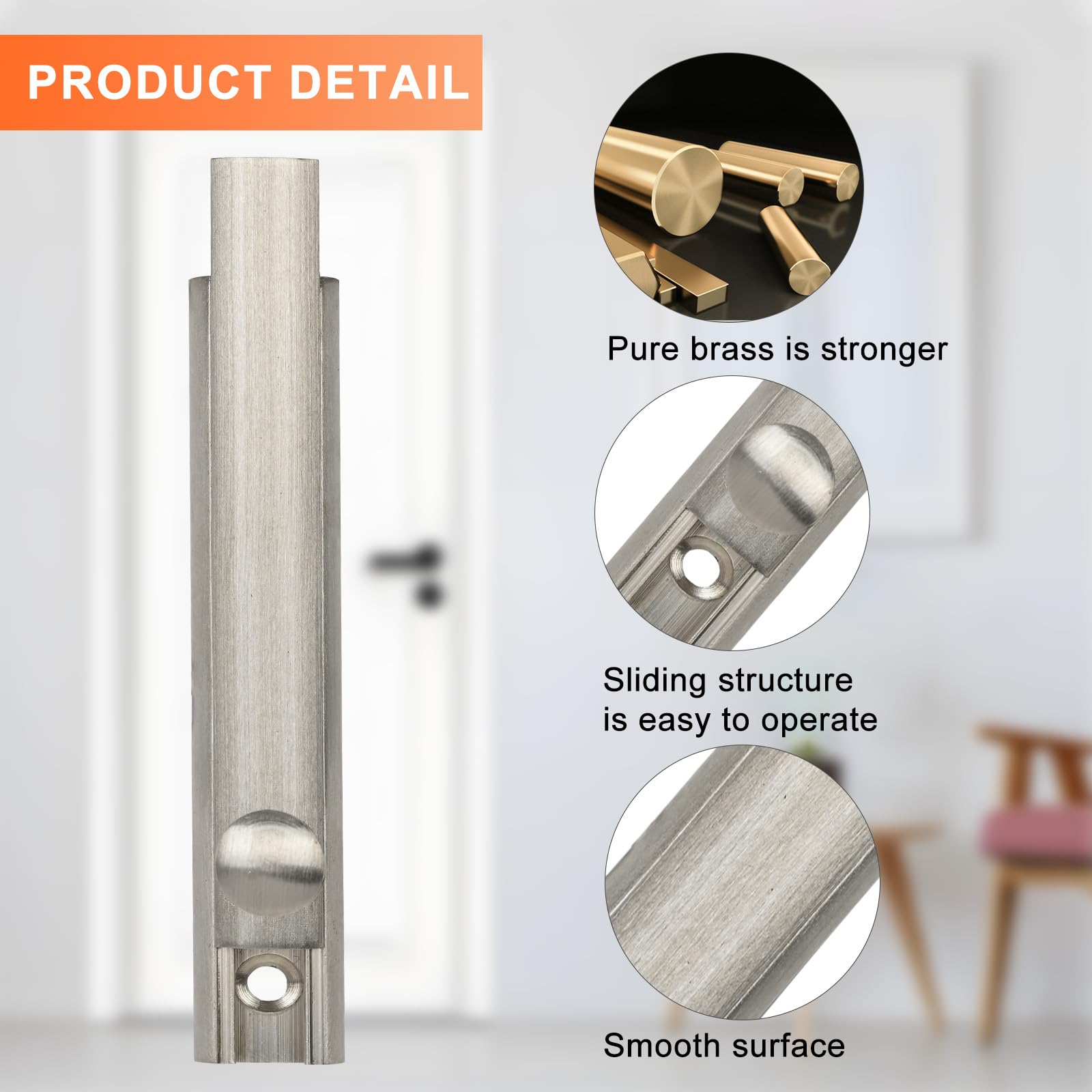 KOVOSCH Solid Brass Surface Bolt 3 Inch, Heavy Duty Concealed Slide Surface Door Bolt, Satin ...