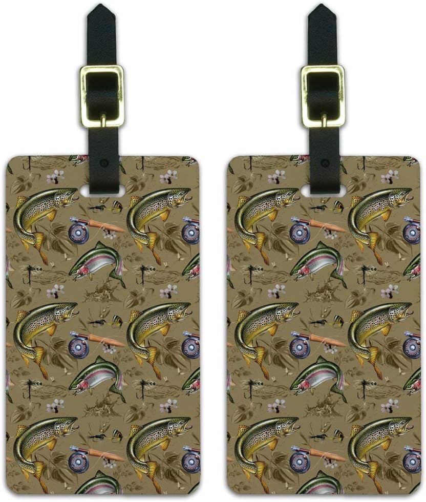 Amazon.com | Trout Stream Fish Fly Fishing Rod Reel Luggage ID Tags ...