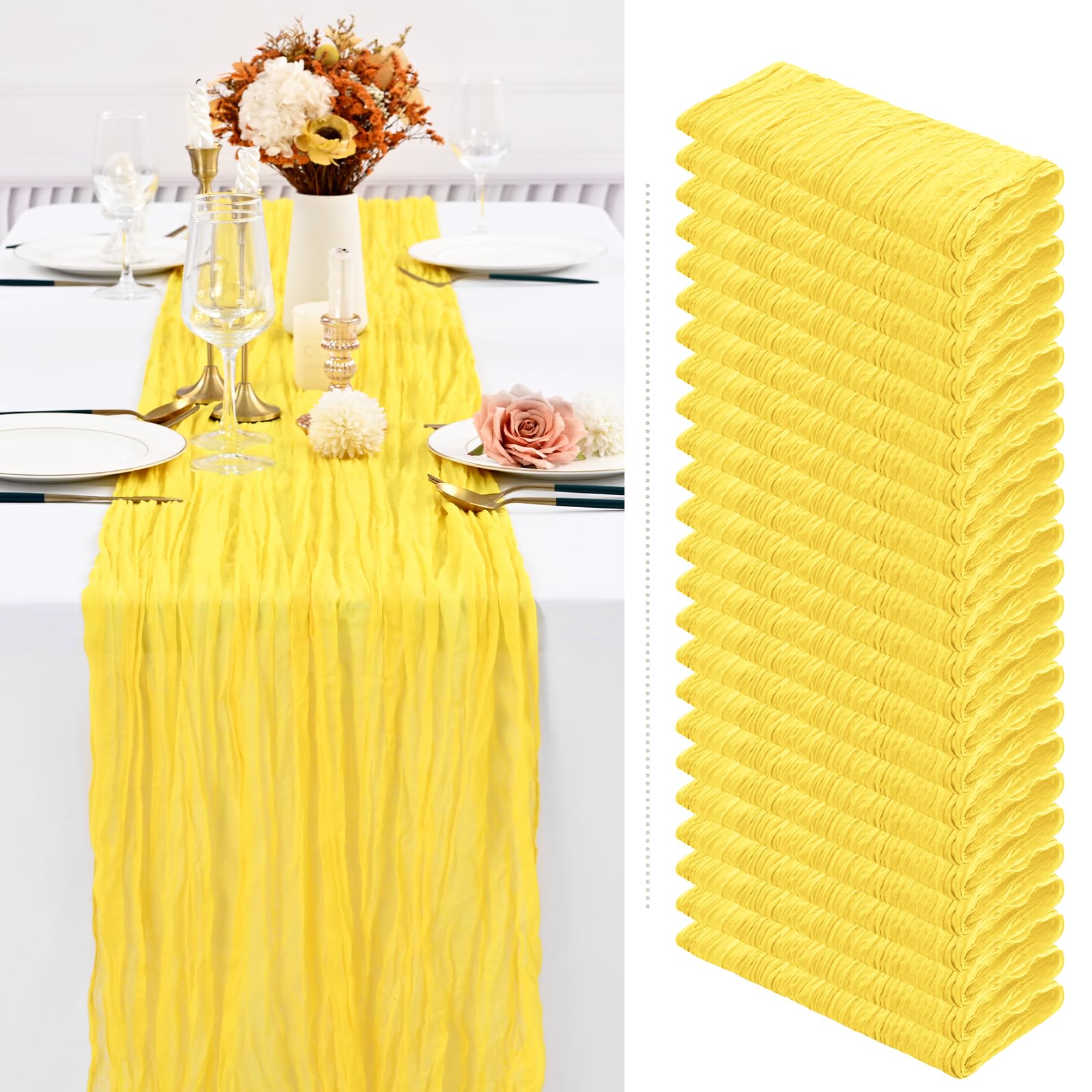 24 Pack Yellow Cheesecloth Table Runner 10Ft Boho Gauze Cheese Cloth ...