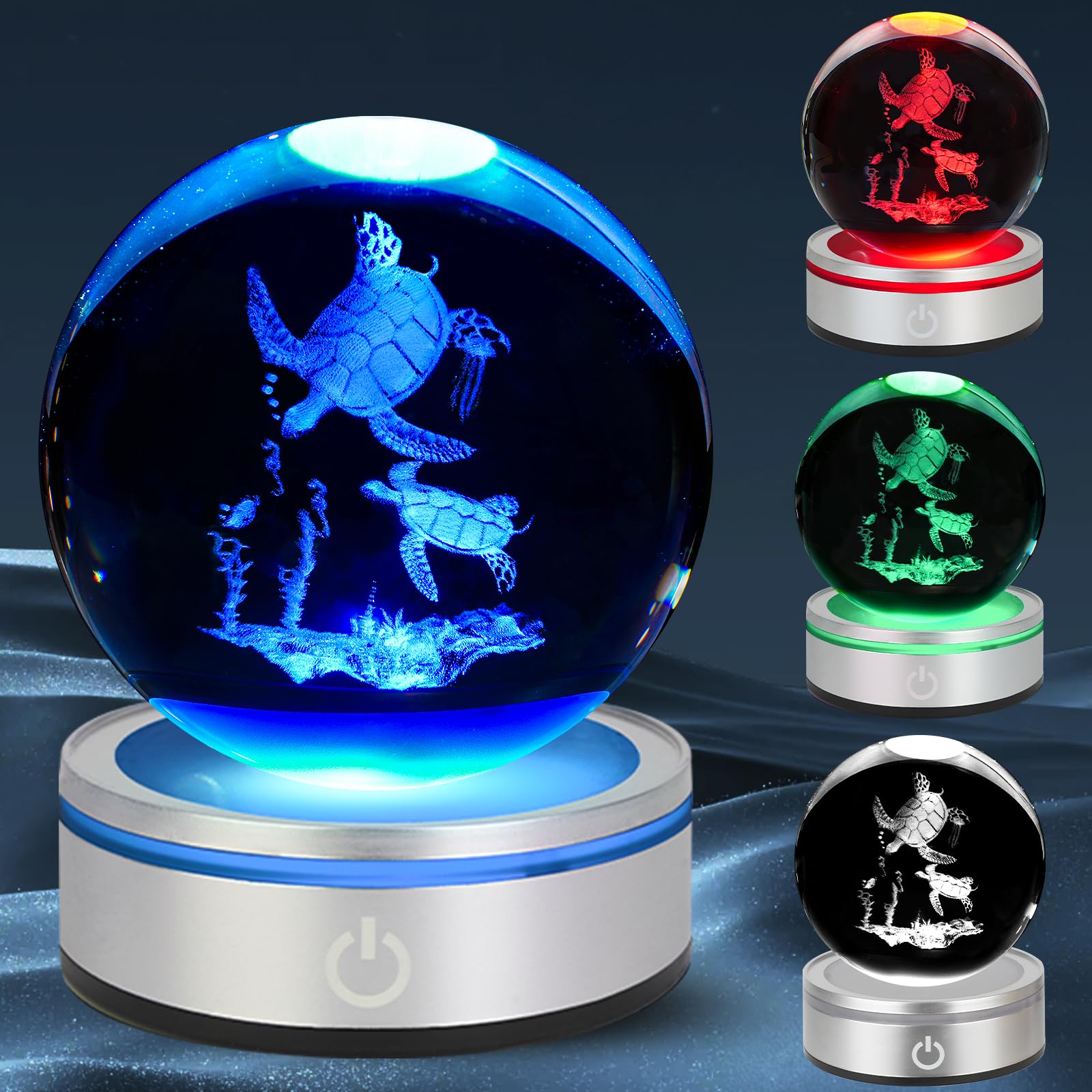 3D Sea Turtle Crystal Ball Night Light with LED Colorful Lighting Touch ...