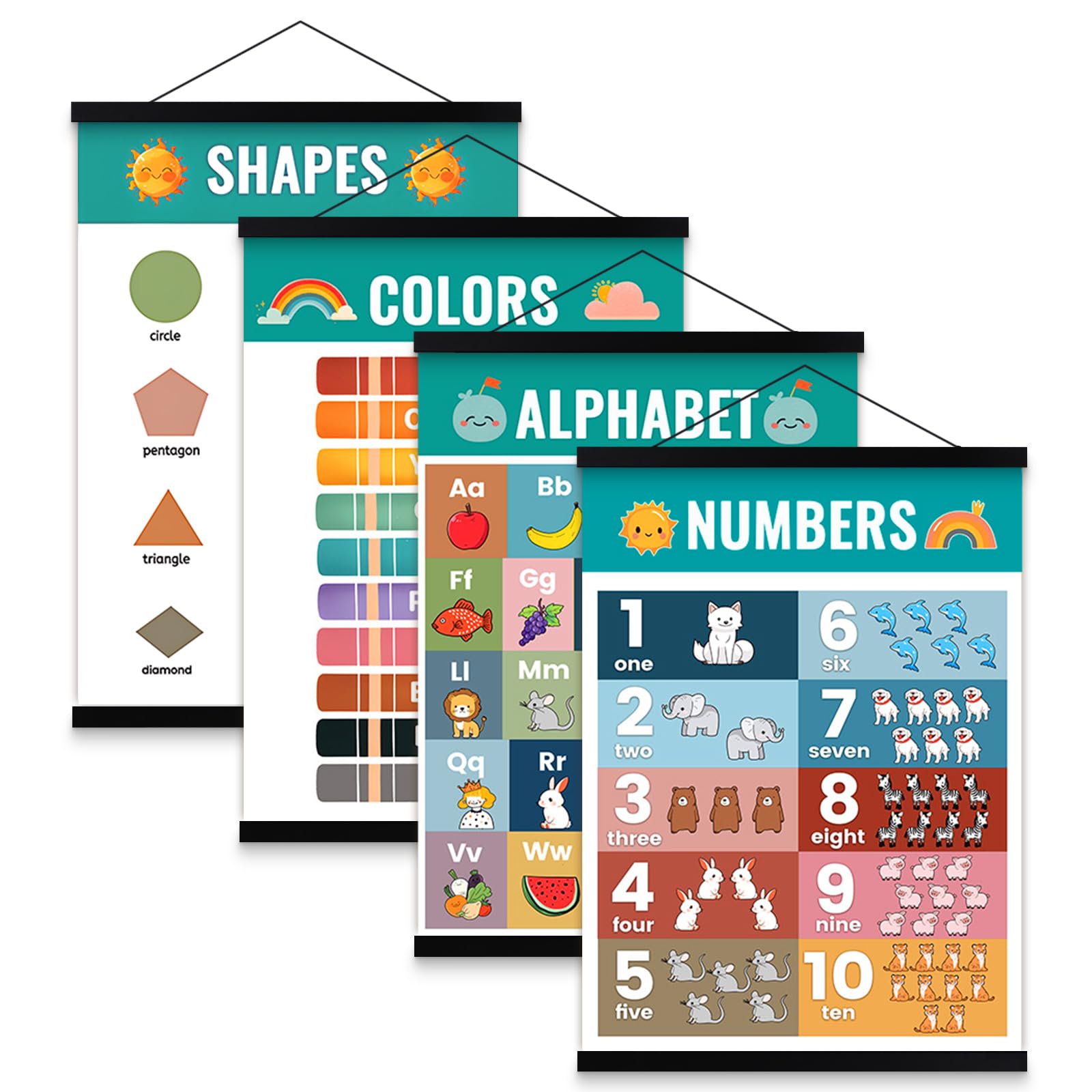 Benjia Boho Alphabet Numbers Color Shape poster hanger frame Set of 4 ...