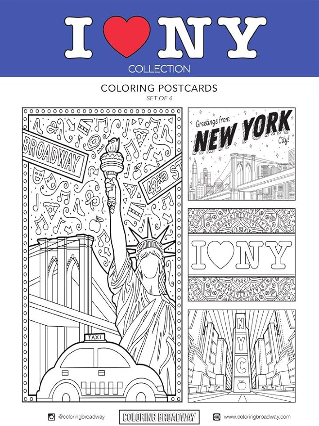 Amazon.com : I LOVE NY - Coloring Postcards - Hand-drawn illustrations ...