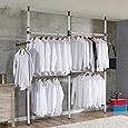 Heavy Duty Portable Garment Rack, Telescopic Clothes Wardrobe 2 Poles 2 ...
