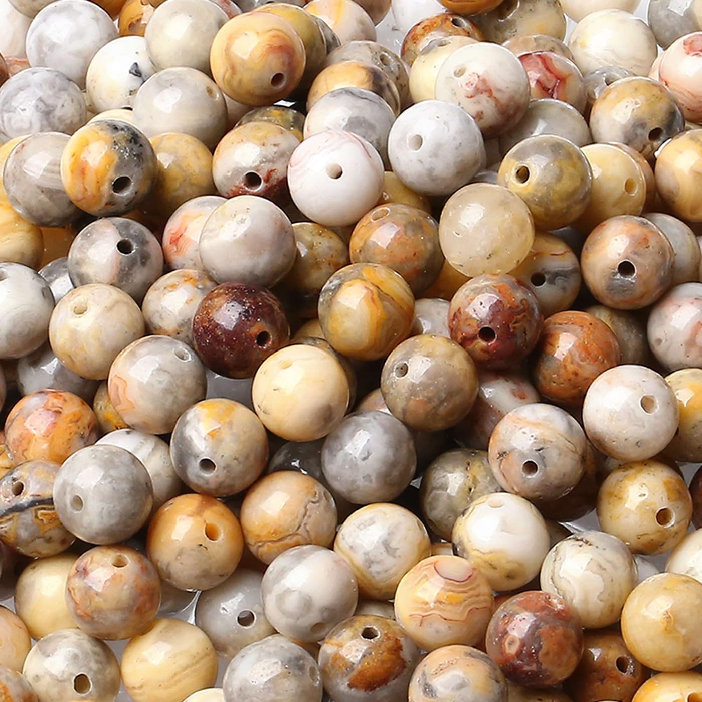 LAIDANLA Yellow Crazy Lace Agate 8mm Natural Stone Beads Round Loose Gemstone Stone Beads for ...