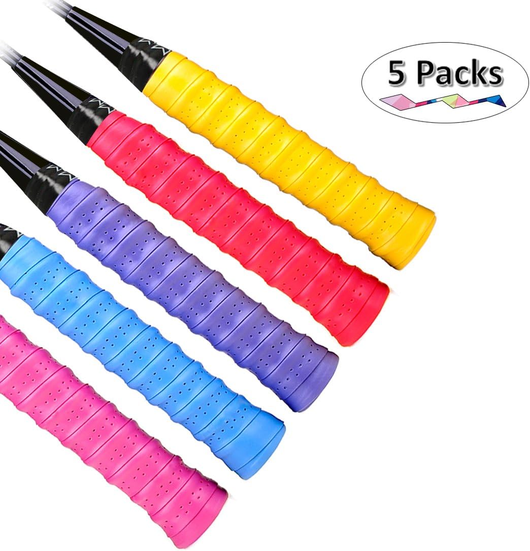 Badminton Racket Grip, 5 Pcs Anti Slip Racket Overgrip Racquet Grip Tape Super Absorbent Squash ...