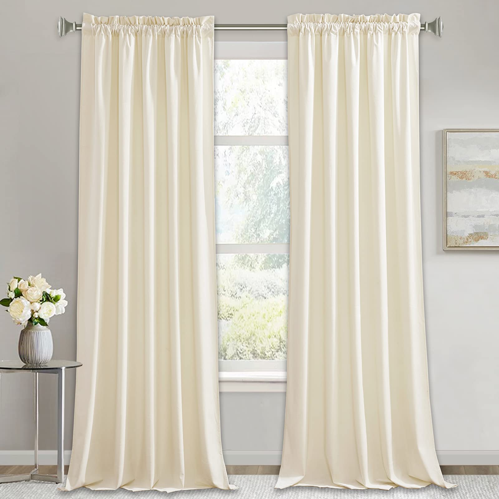 RYB Home Ivory Velvet Curtains - Super Soft Rod Pocket Window Curtains ...