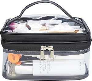Amazon.com: Double Layer Clear Cosmetic Bag Makeup Bag, Waterproof Travel Toiletry Bag ...