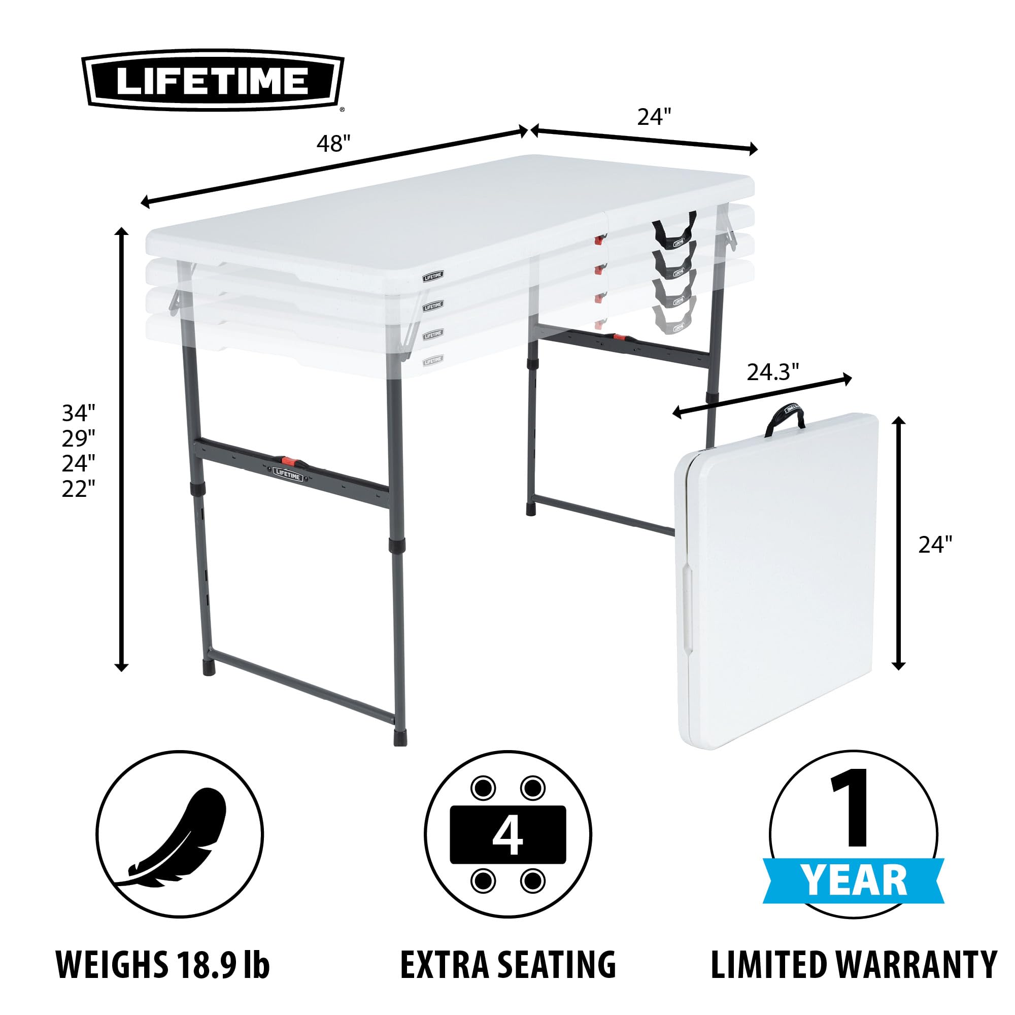 Mua Lifetime Height Adjustable Folding Table, 4 Foot trên Amazon Mỹ ...