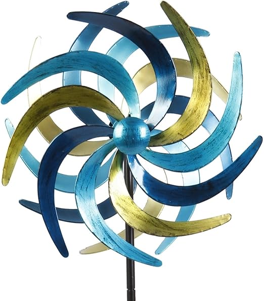 XL Doppel Windrad bunt Windspiel Blau Grün Türkis aus Metall Höhe ca ...