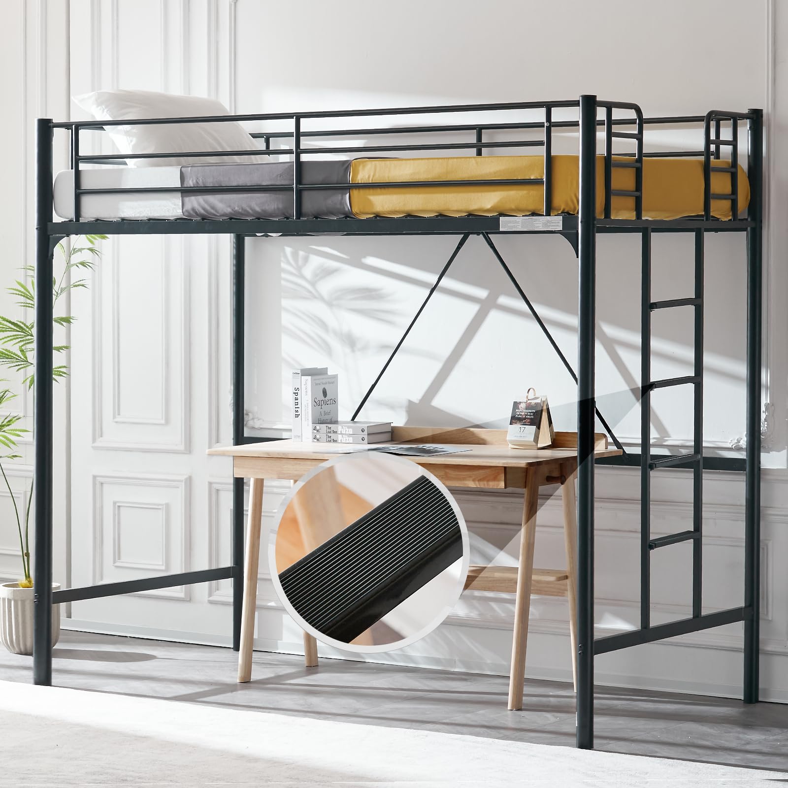 VINGLI Loft Bed Twin Size with Flat Ladder Rung for Kids Teens Adults ...
