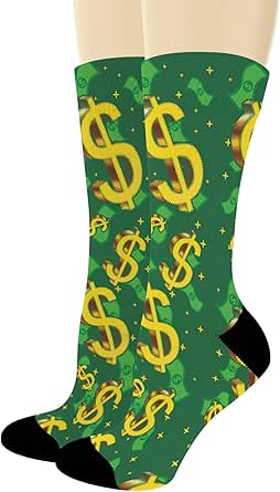 Amazon.com: Money Print Socks Dollar Sign Dollar Bill Socks Lucky Socks ...