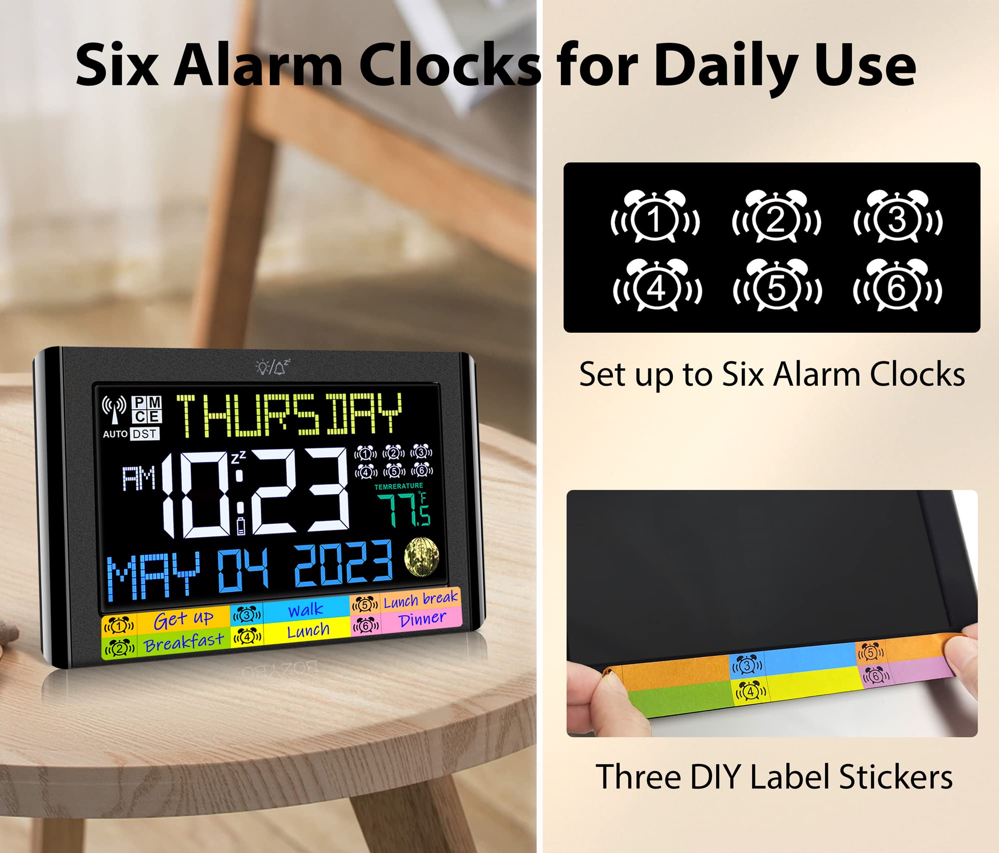Mua Digital Clock with 6 Alarm Clocks: Atomic Clock with Indoor ...