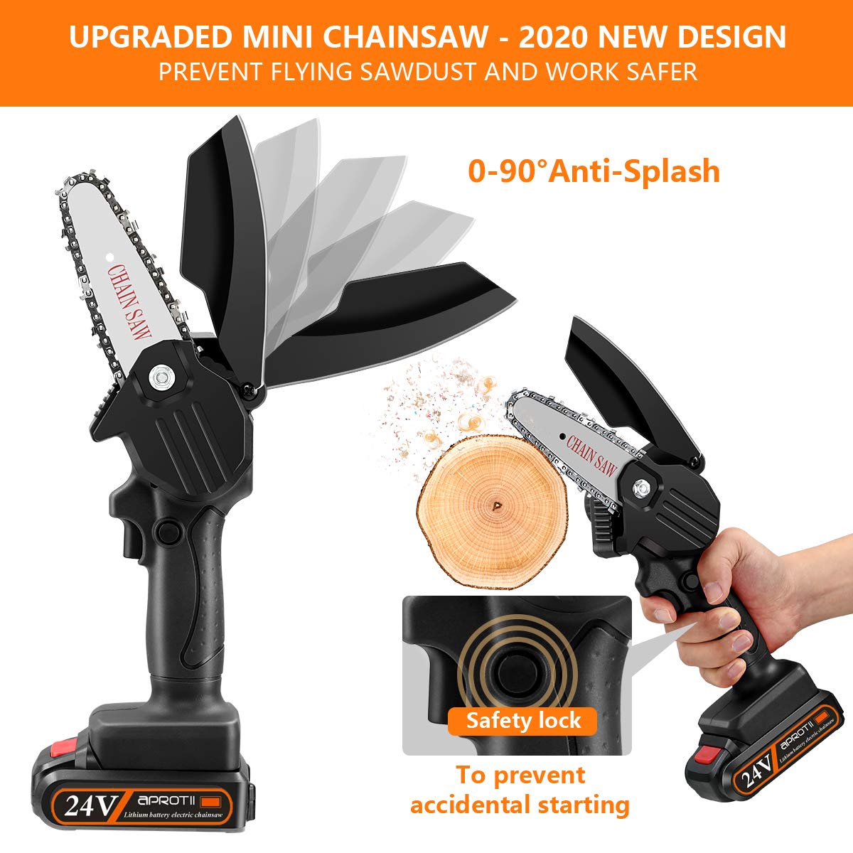 APROTII Mini Chainsaw, 4-Inch 24V Cordless Electric Portable Chain Saw ...