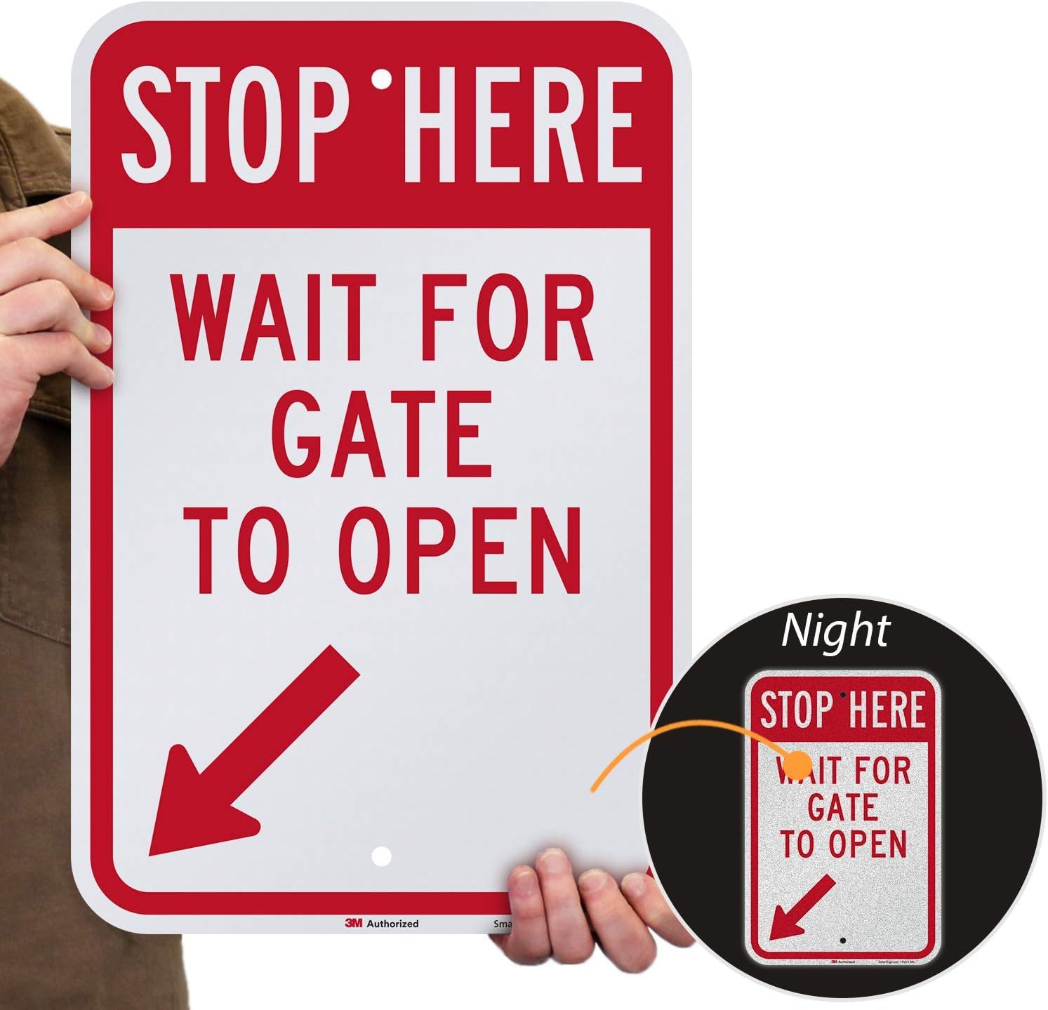 SmartSign "Stop Here - Wait For Gate To Open" Sign with Bottom Left ...