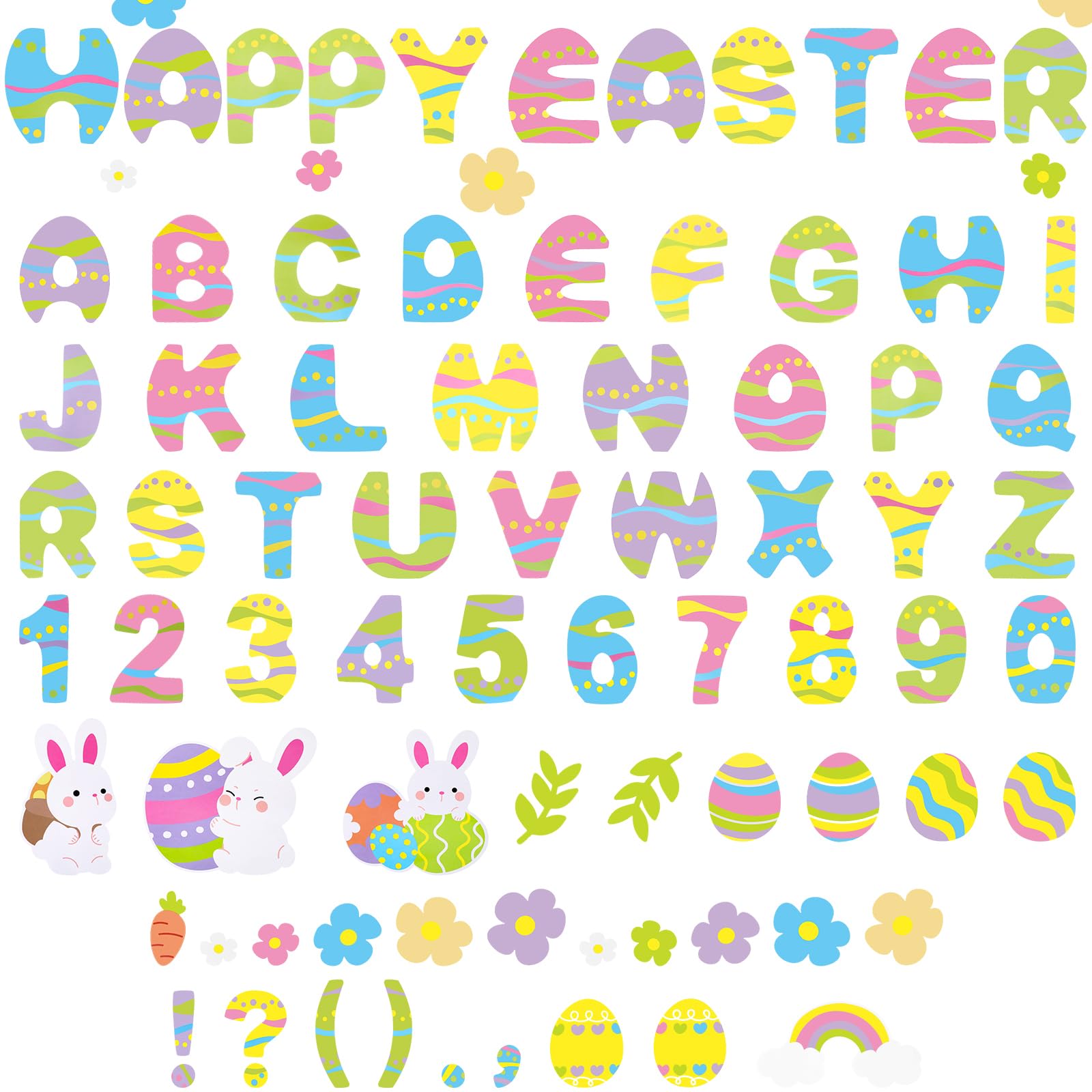 Tenare 133 Pcs Bulletin Board Letters Rabbit Alphabet Cutouts Numbers ...