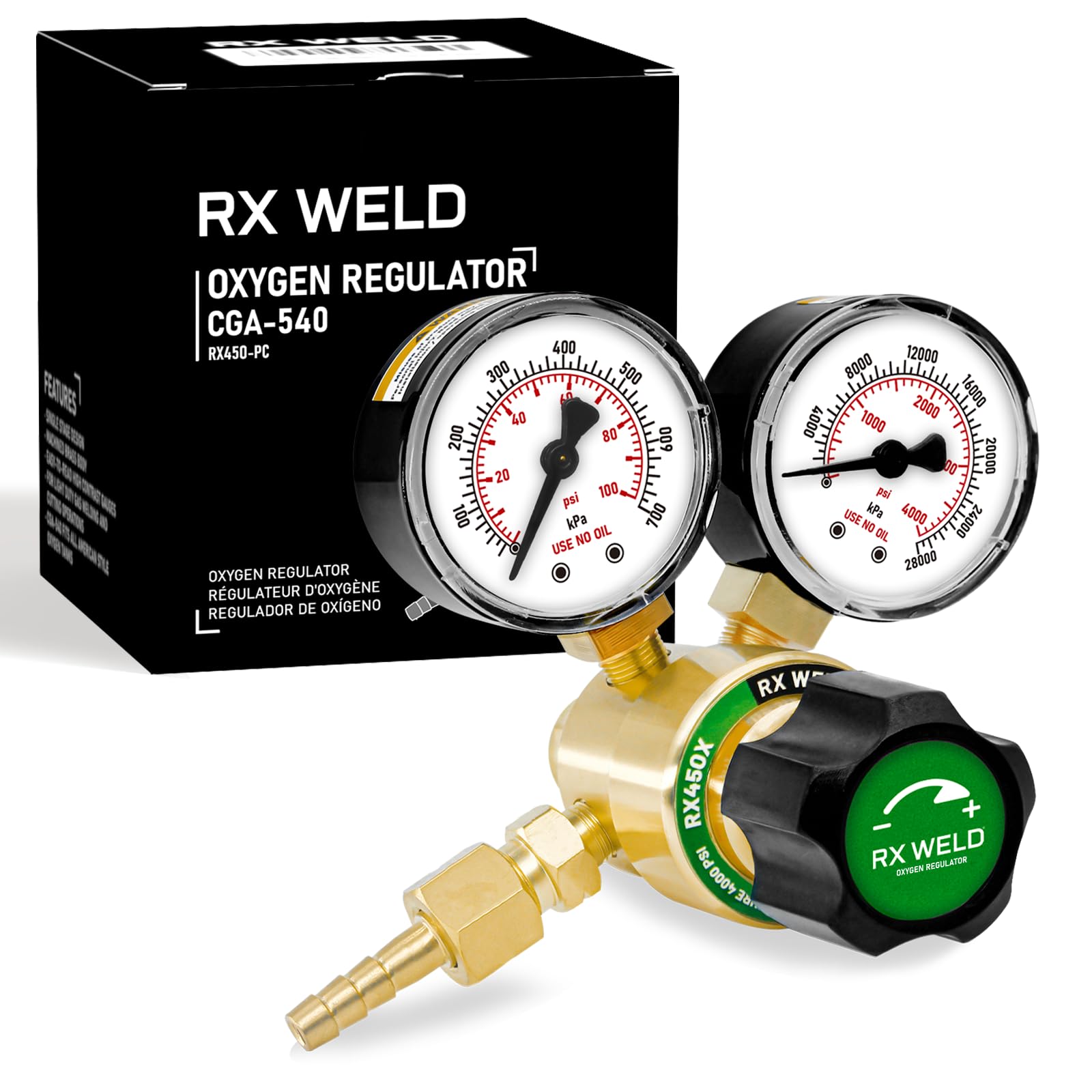 RX WELD Oxygen Regulator Welding Gas Gauges CGA 540 Inlet Oxy for V ...